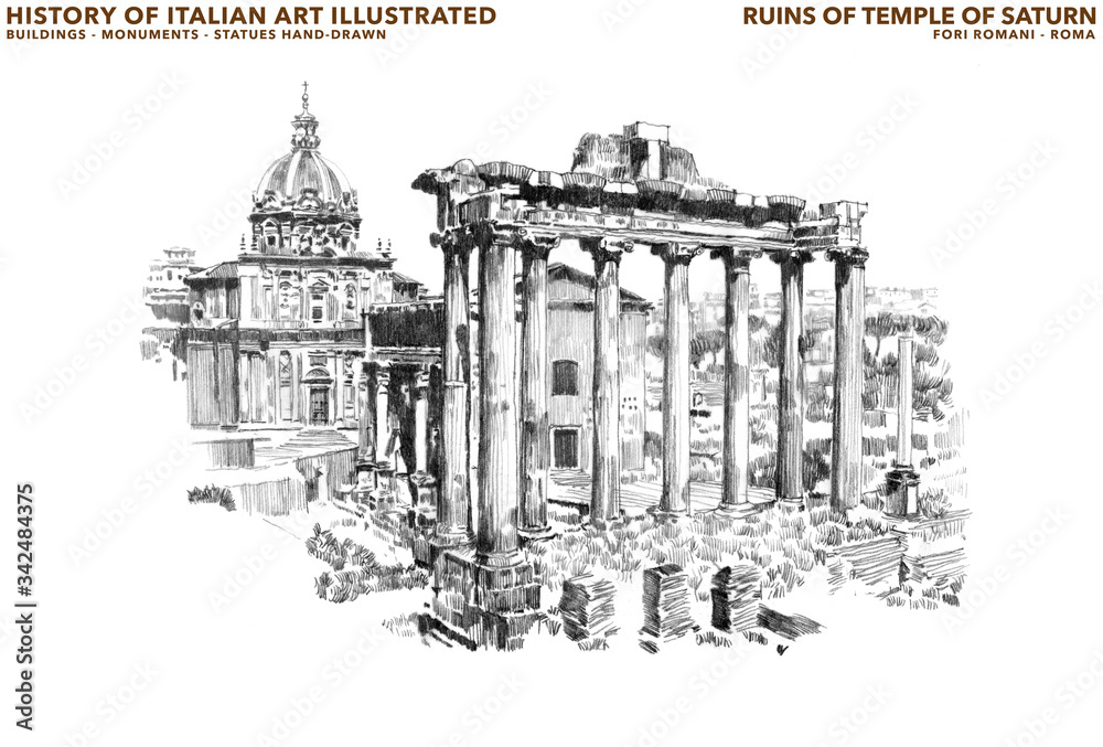The temple of Saturn at Capitoline Hill, Rome. Is the oldest Roman ...