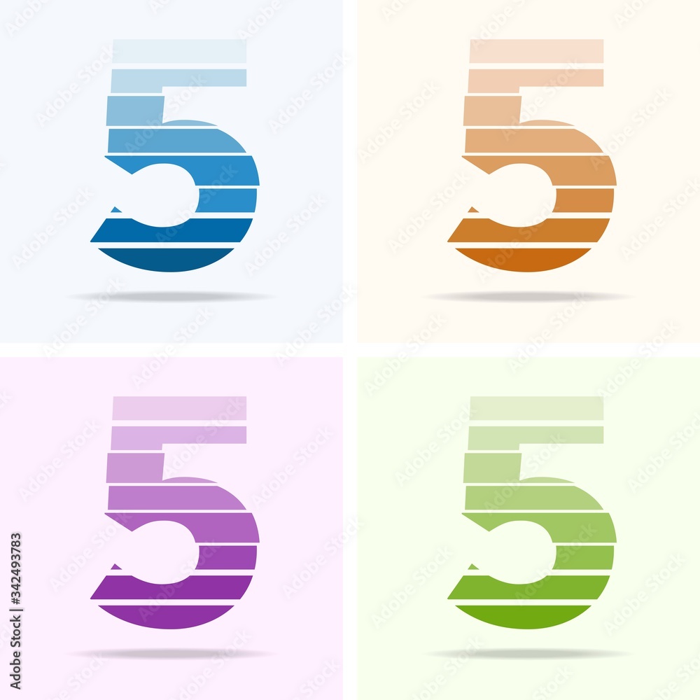 Number 5 logo set, modern emblem, desing element template. Number ...