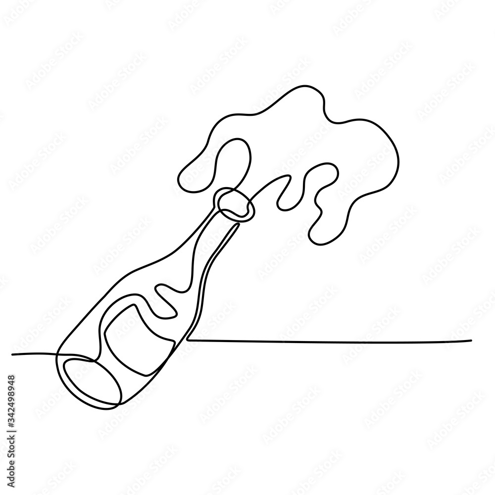 Continuous line drawing. Champagne bottle. Isolated on white background ...