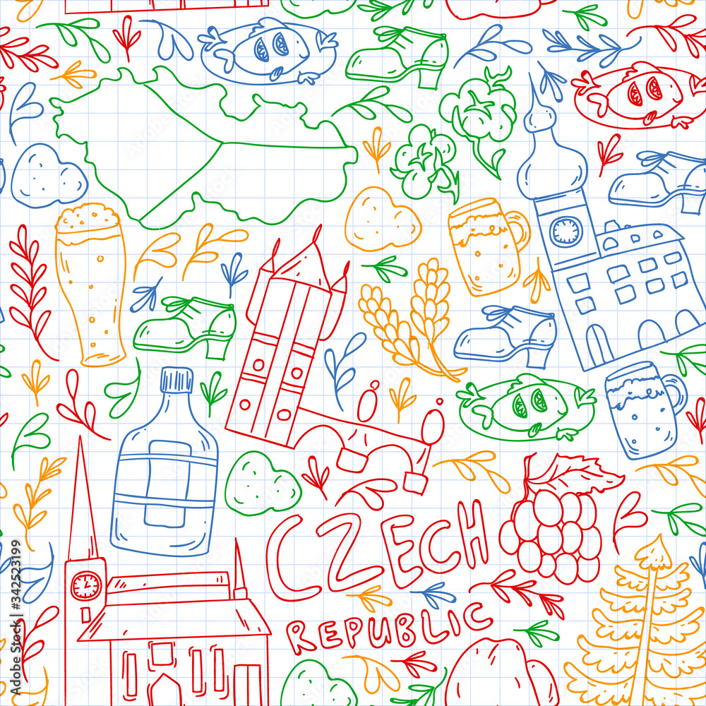 Vector icons and symbols. Czech Republic illustrations for banners ...