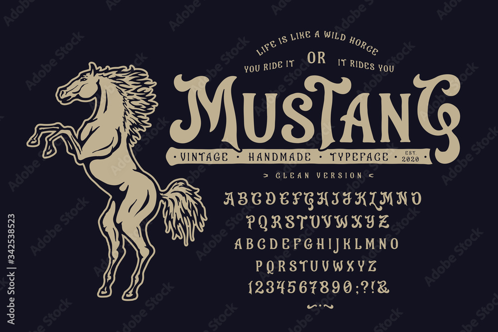 Font Mustang. Vintage typeface design Stock Vector | Adobe Stock