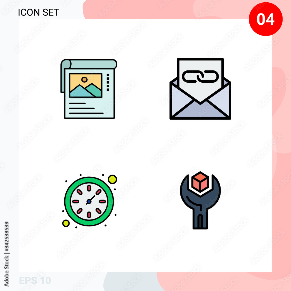 Filledline Flat Color Pack of 4 Universal Symbols of cleander, clock ...