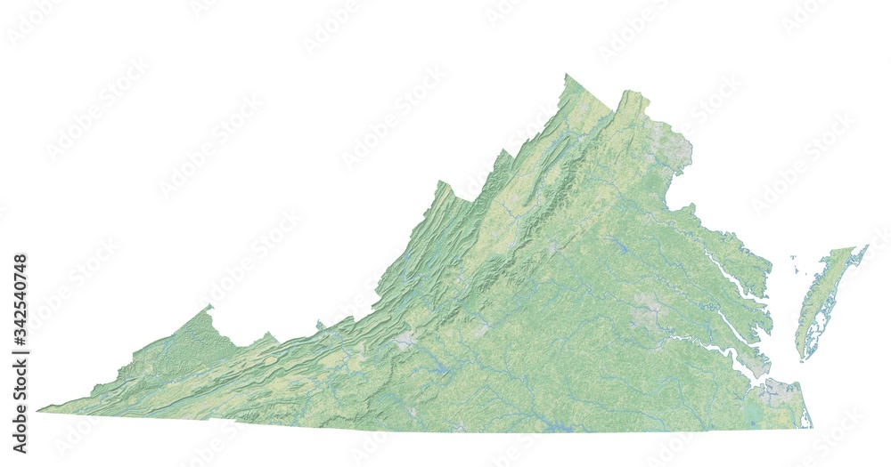High resolution topographic map of Virginia with land cover, rivers and ...