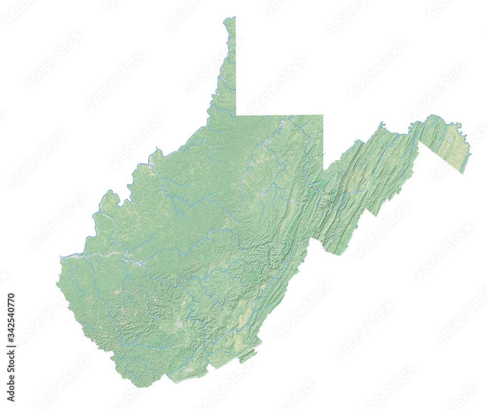High resolution topographic map of West Virginia with land cover ...