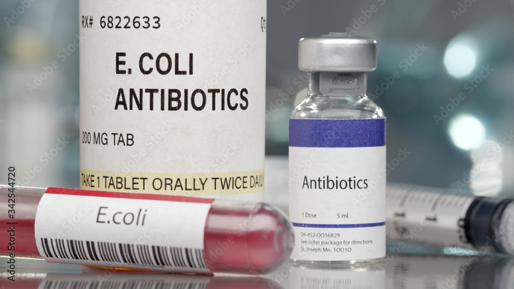 E.coli antibiotics and antibodies in medial lab with syringe Stock ...