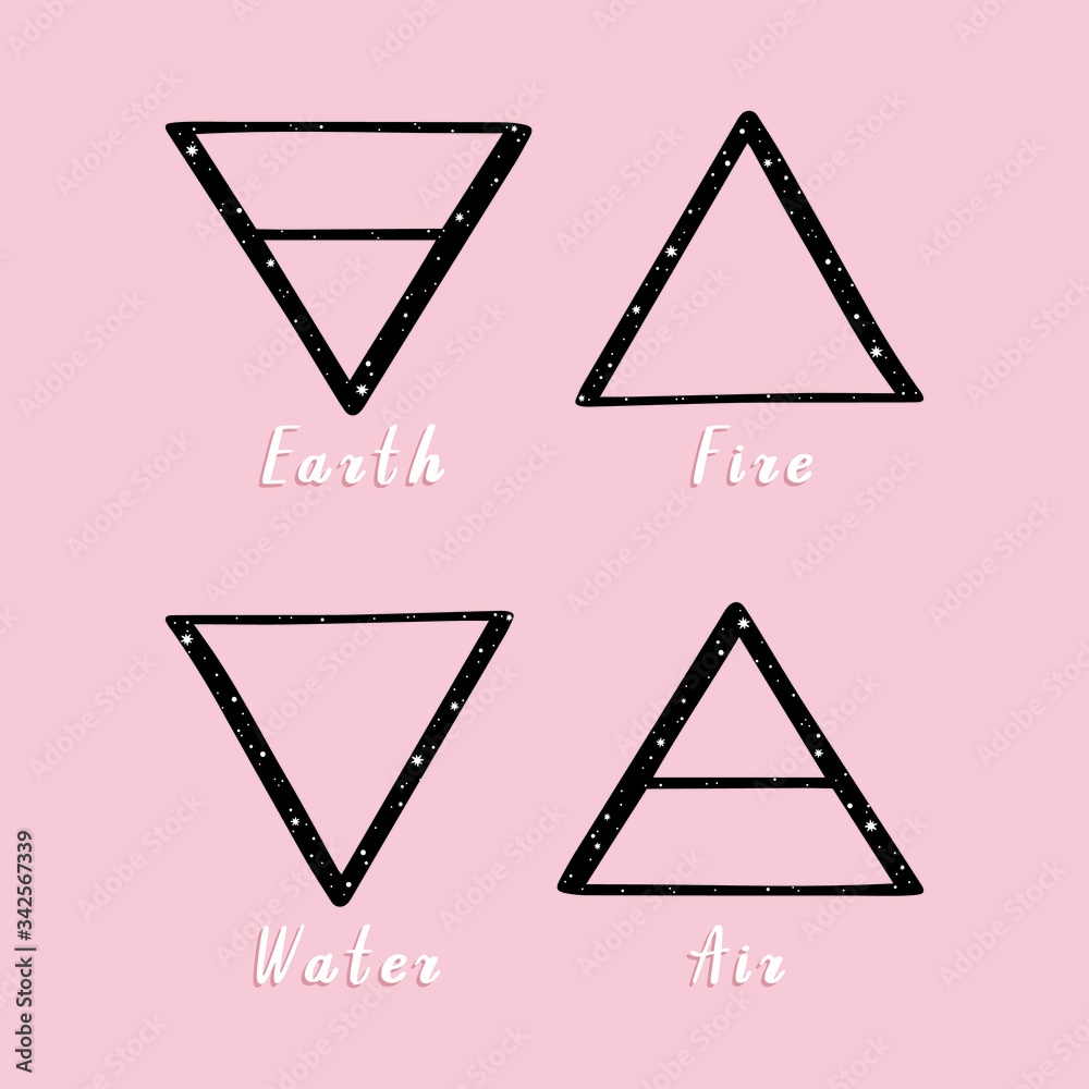 Vector illustration of zodiacal symbols: Earth, Water, Fire and Air ...