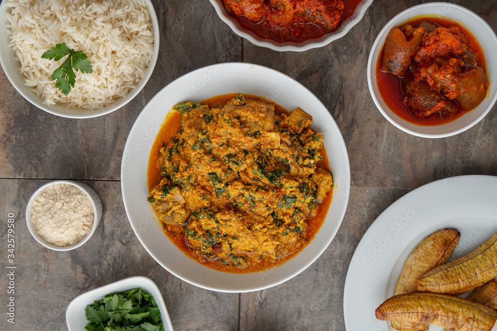 African dishes healthy lifestyle dish with plantain rice and Jollof ...