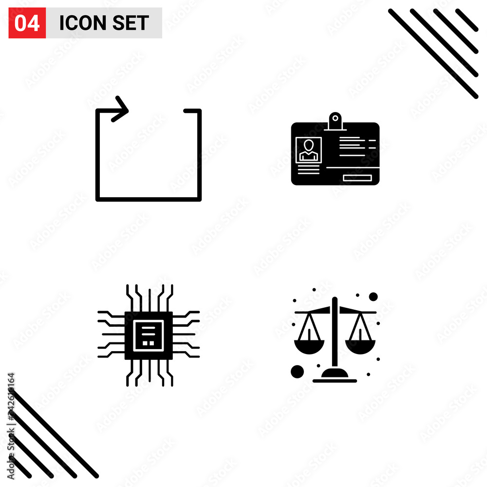 Group of 4 Solid Glyphs Signs and Symbols for arrow, learning, pass, id ...