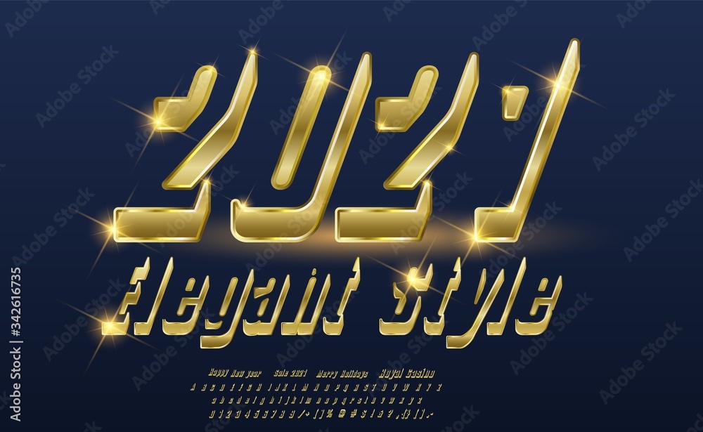 Vector set of alphabet letters, numbers and punctuation symbols. Gold ...