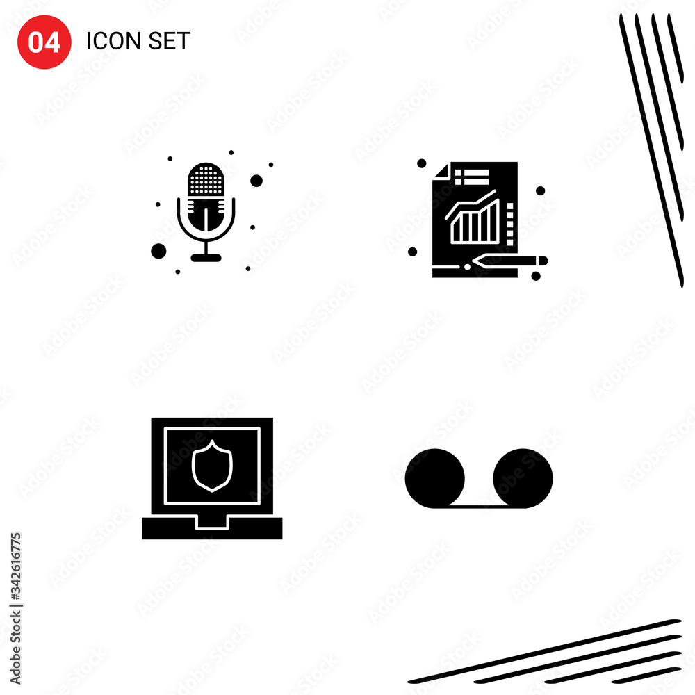Thematic Vector Solid Glyphs and Editable Symbols of mic, shield ...