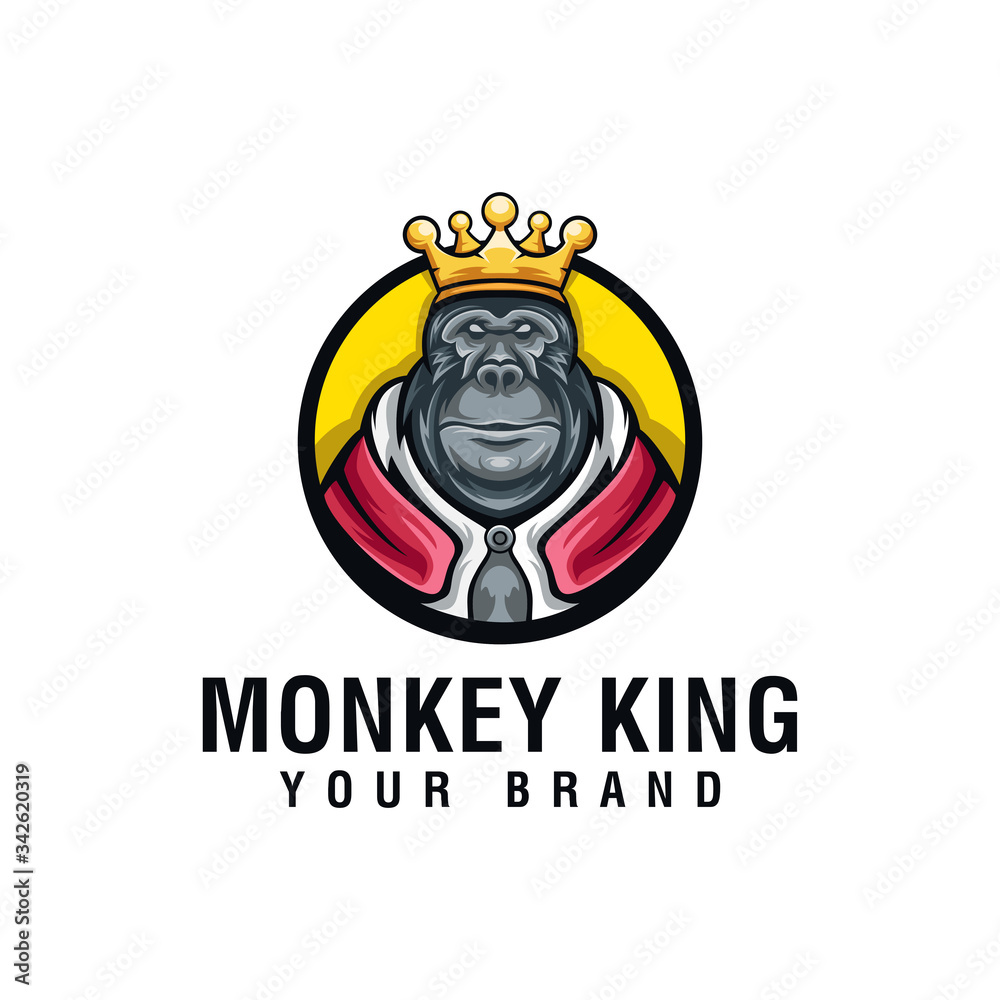 awesome monkey king crown head mascot logo. king kong logo for your ...