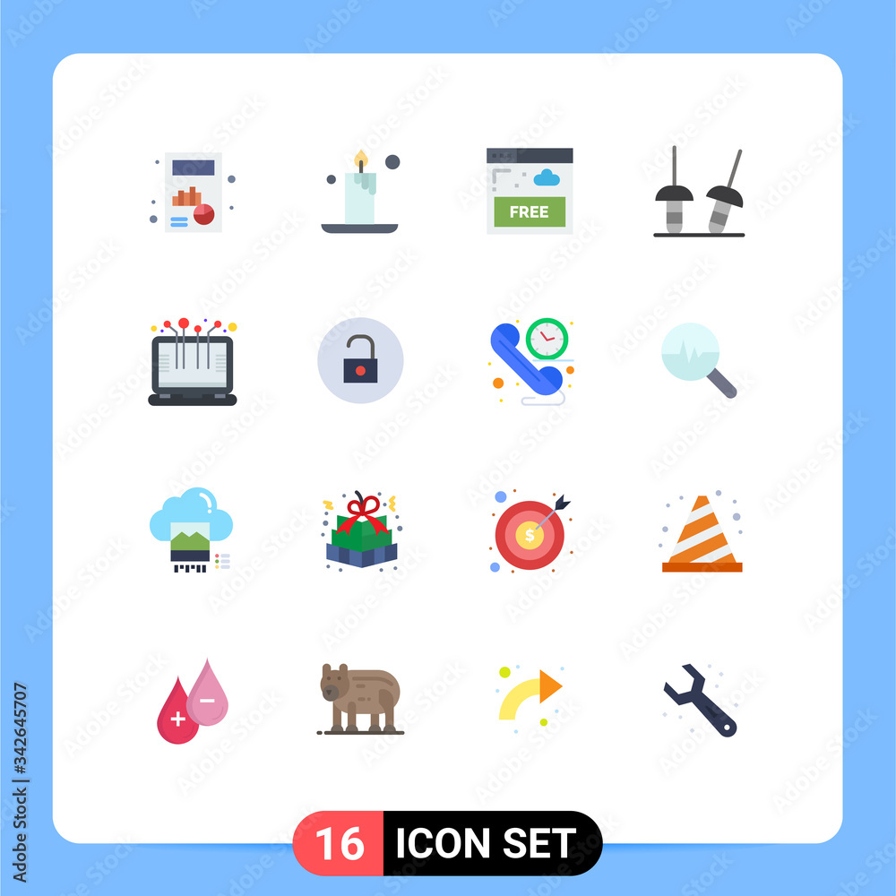 16 Thematic Vector Flat Colors and Editable Symbols of laptop, computer ...