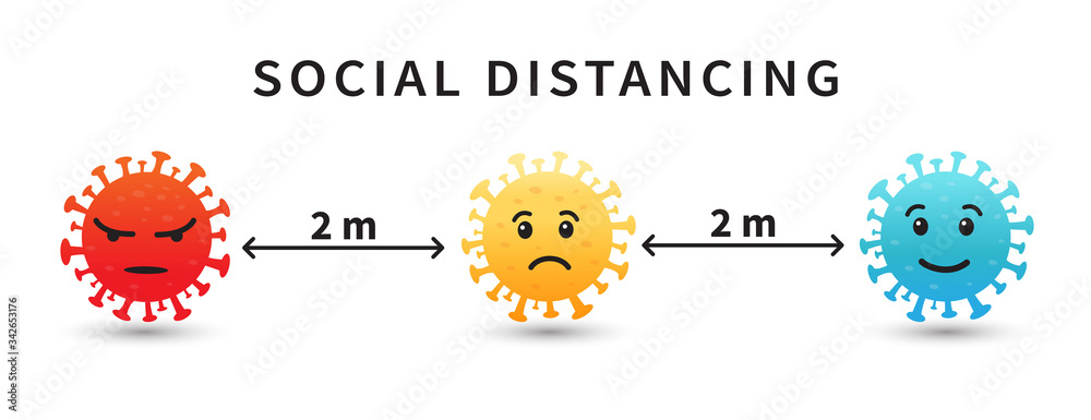 Social distancing. Emoji coronavirus. Keep the 2 meter distance ...