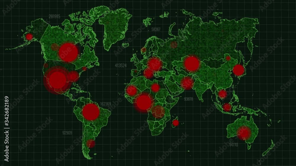 Motion graphics world map of a Corona virus COVID-19 pandemic outbreak ...