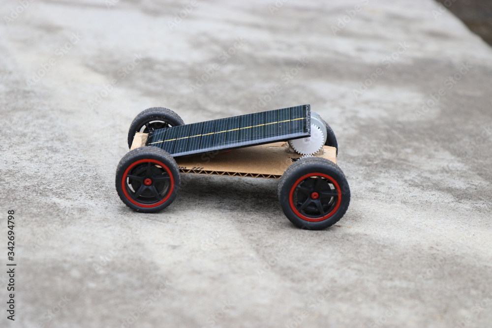 Small Solar Powered car with mini solar cells panel at the top this is ...