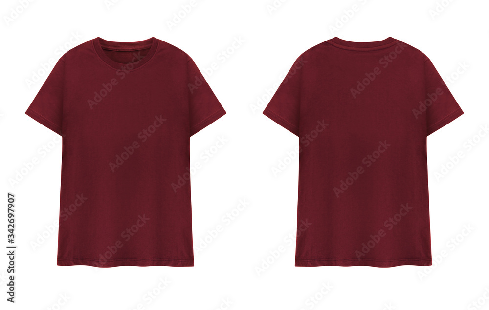 Maroon T-shirt front and back on white background. Red T-shirts Stock ...