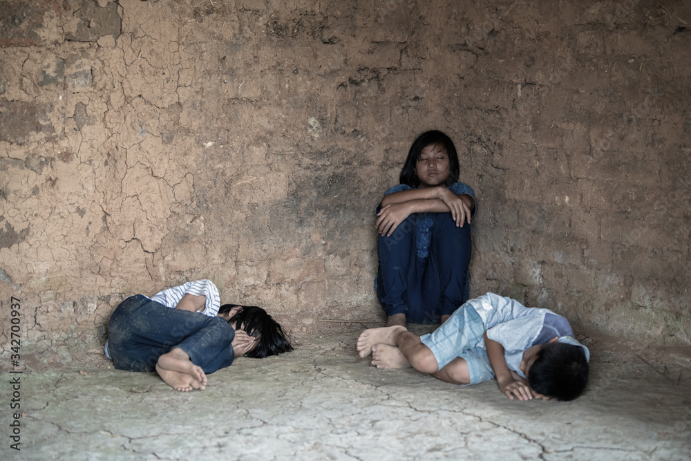 Children imprisoned with violence Human rights concept, Human ...