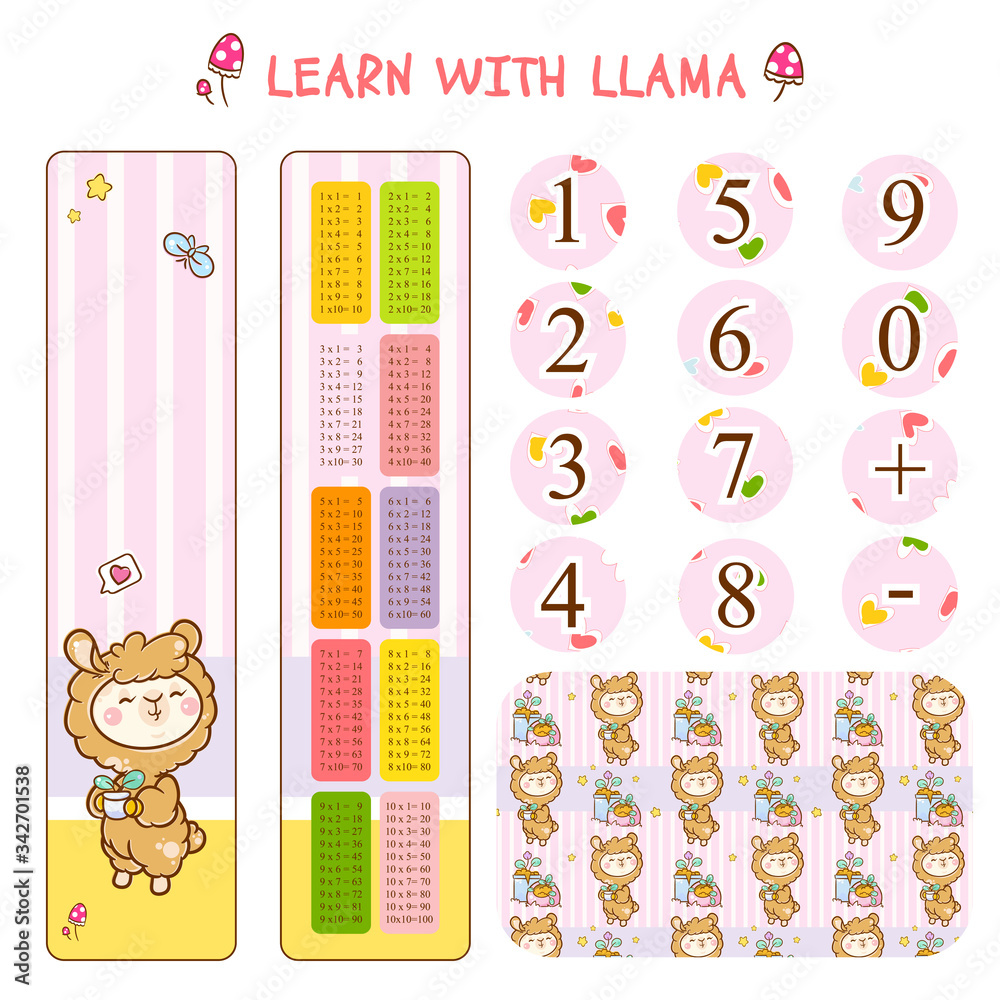 Vector set of multiplication table on bookmark (two sides ...