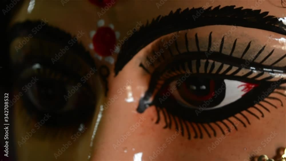 Close up Portrait of Durga Maa with a third eye or "TriNayani". A ...