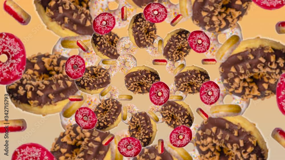 Loopable Motion Background of kaleidoscope of donuts. Abstract colorful ...
