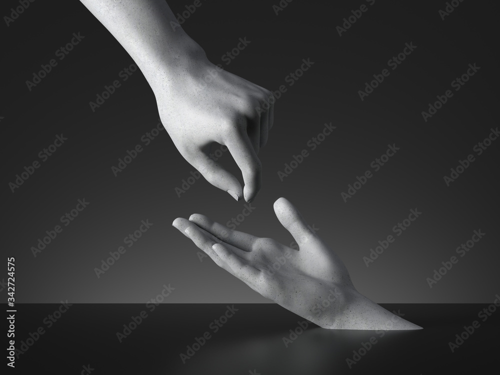 3d render, sign language, mannequin giving and taking hands isolated on ...