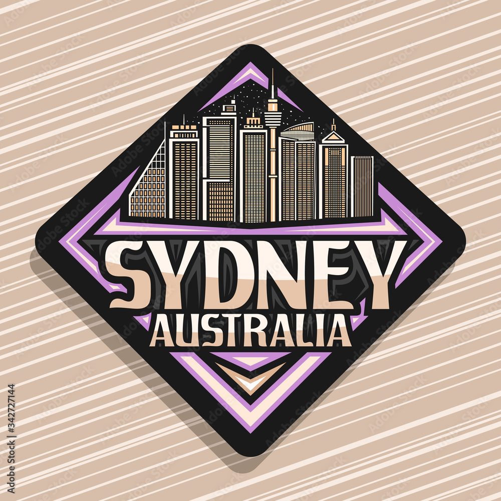Vector logo for Sydney, black decorative road sign with line ...
