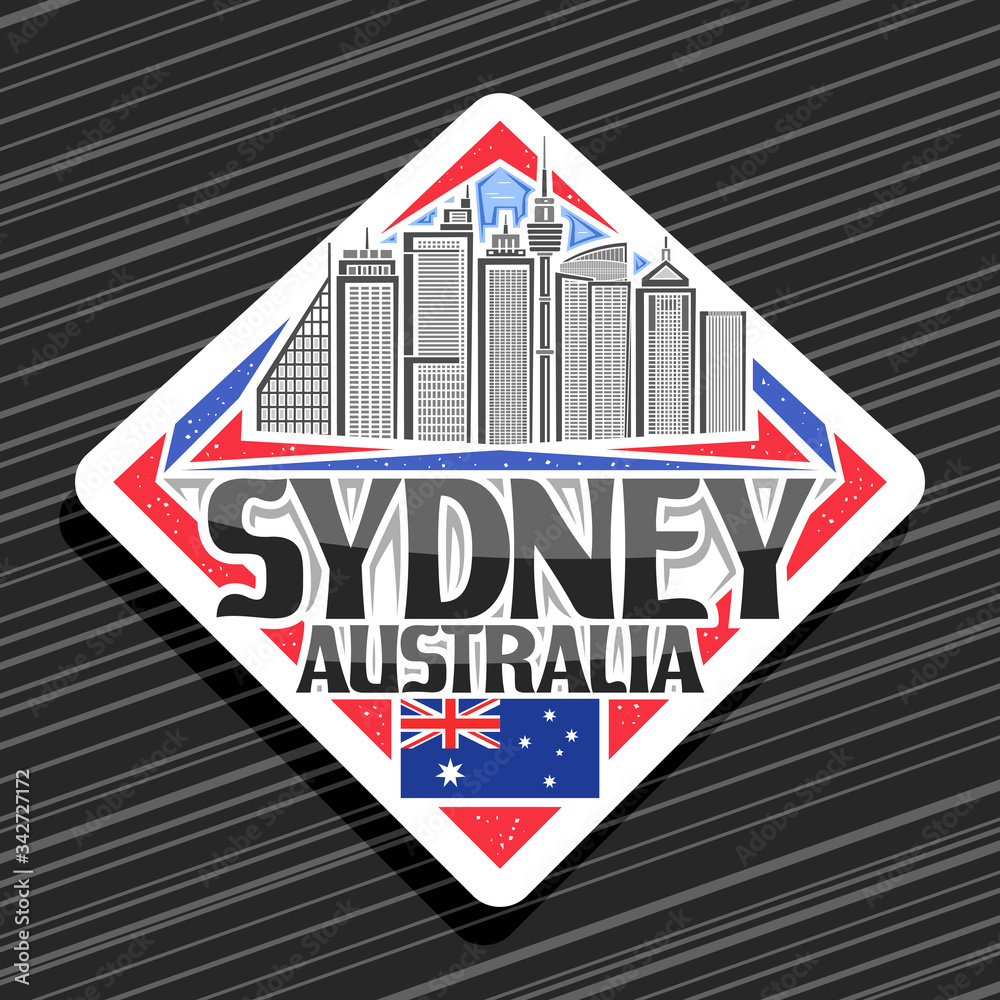 Vector logo for Sydney, white decorative road sign with line ...