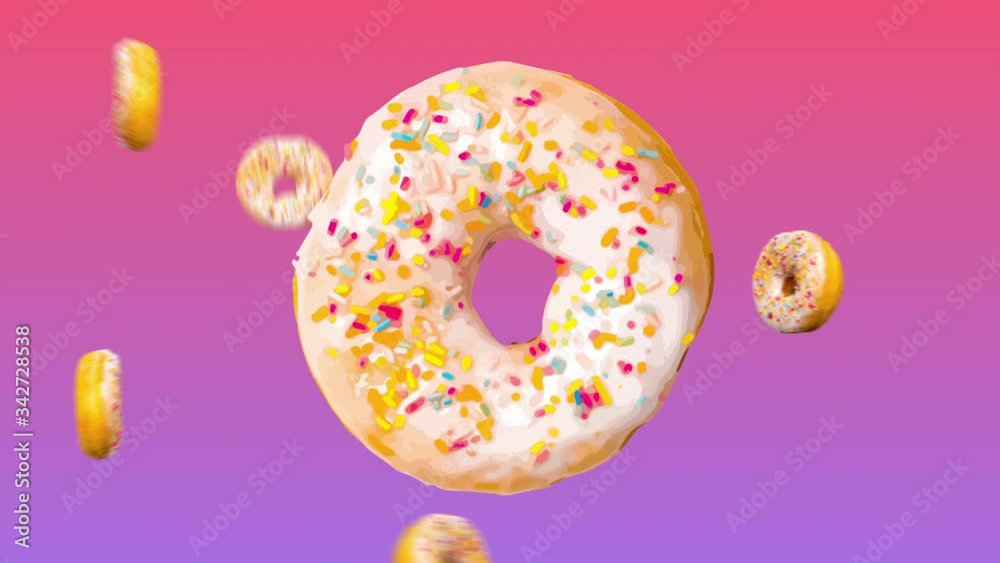 Abstract colorful animation - donuts with colorful sugar sprinkles on ...