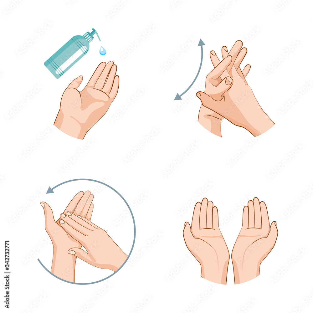 arms. instructions on how to properly treat your hands with a sanitizer ...