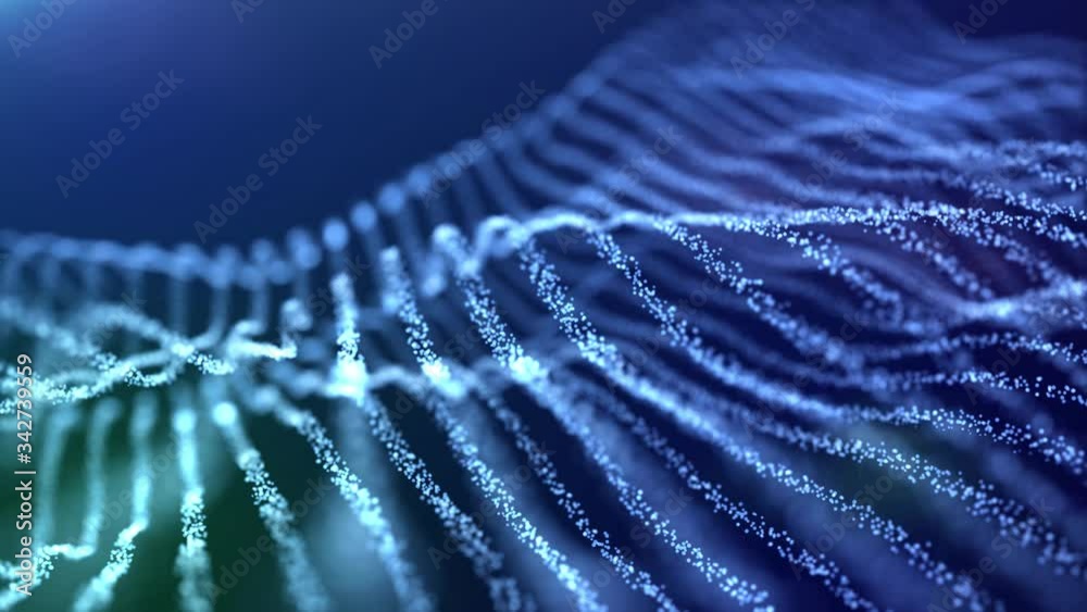 Swirling particle flows. Abstract background with blue movement and flicker particles on a dark ...