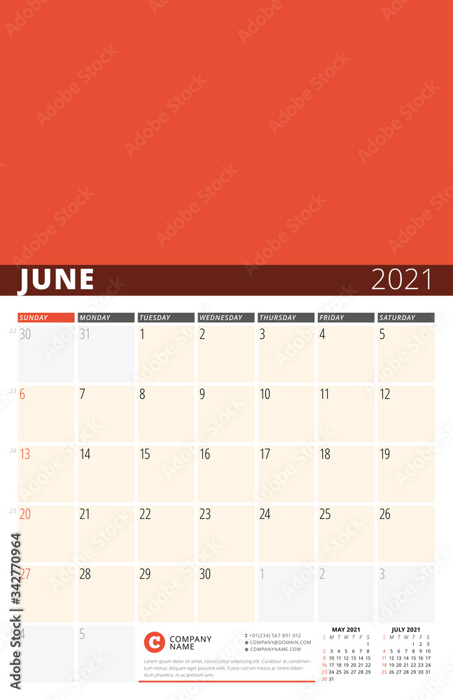 Corporate design planner template for June 2021. Monthly planner ...