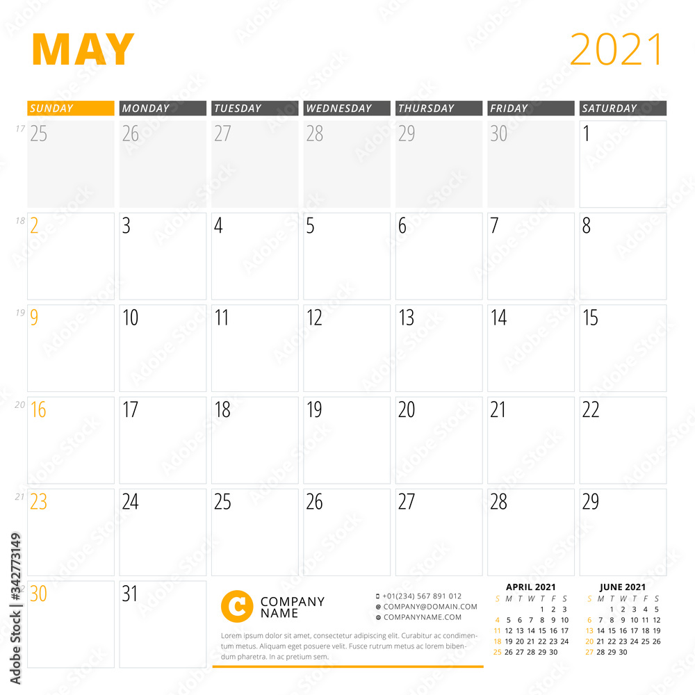 Corporate design planner template for May 2021. Monthly planner ...