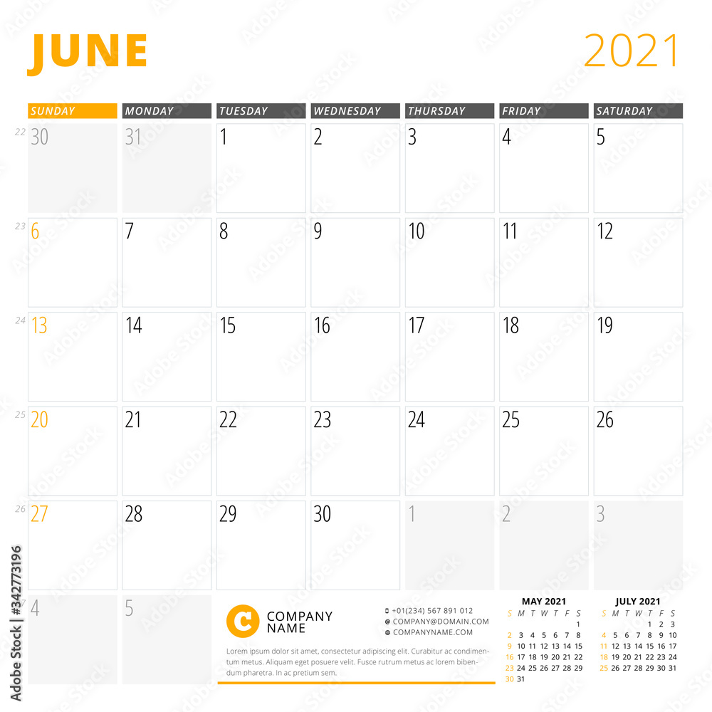 Corporate design planner template for June 2021. Monthly planner ...