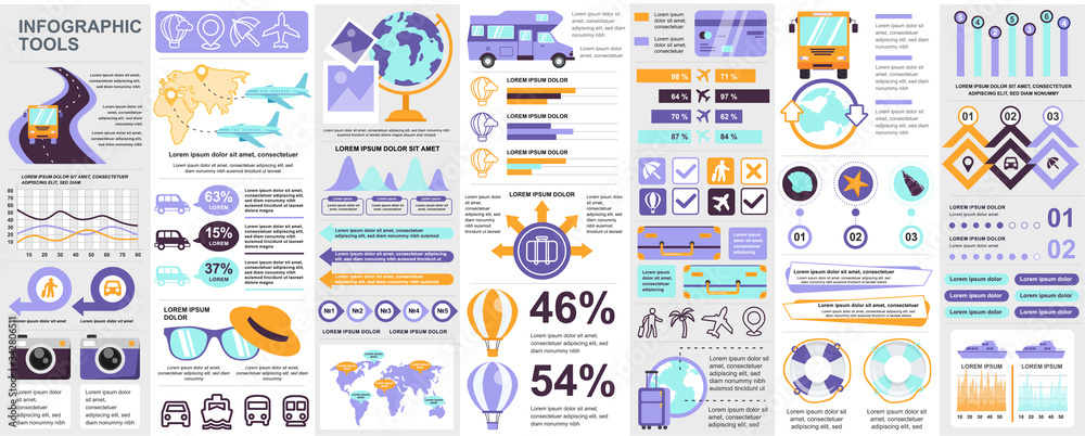 Bundle travel infographic UI, UX, KIT elements with charts, diagrams ...