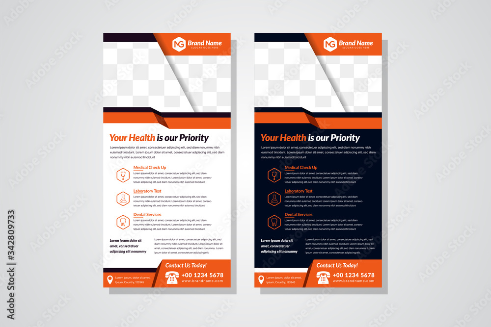 health banner design template with the vertical layout. Roll up banner ...