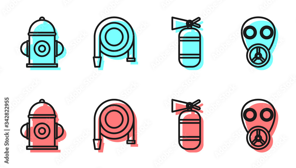 Set line Fire extinguisher, Fire hydrant, Fire hose reel and Gas mask ...