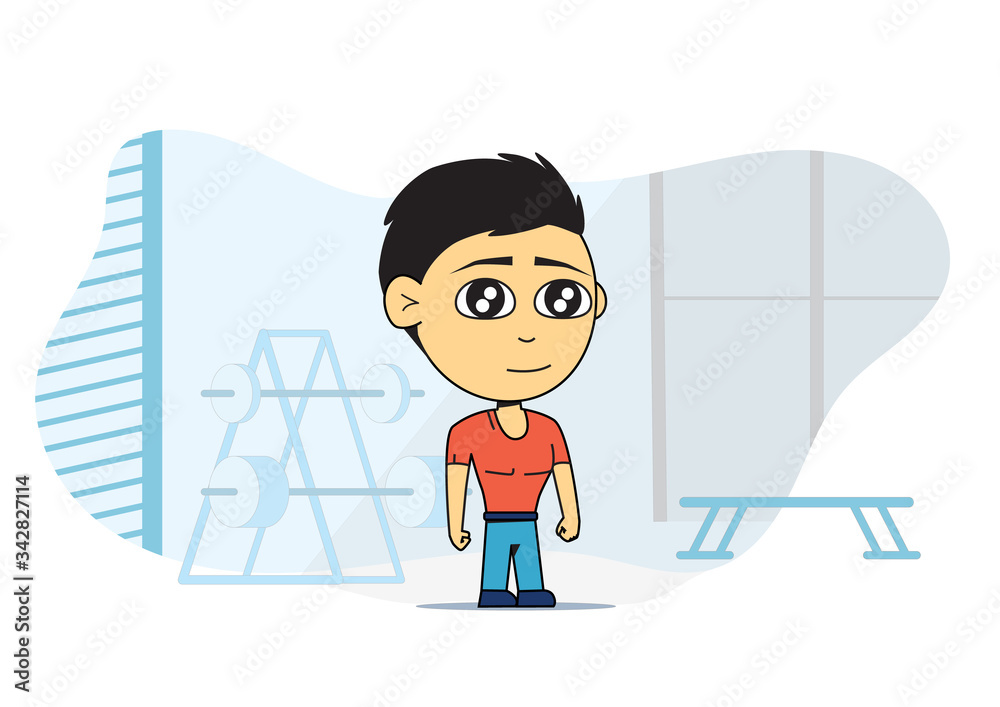 Chibi style man, athlete, jockman, bodybuilder, strongman in the gym ...