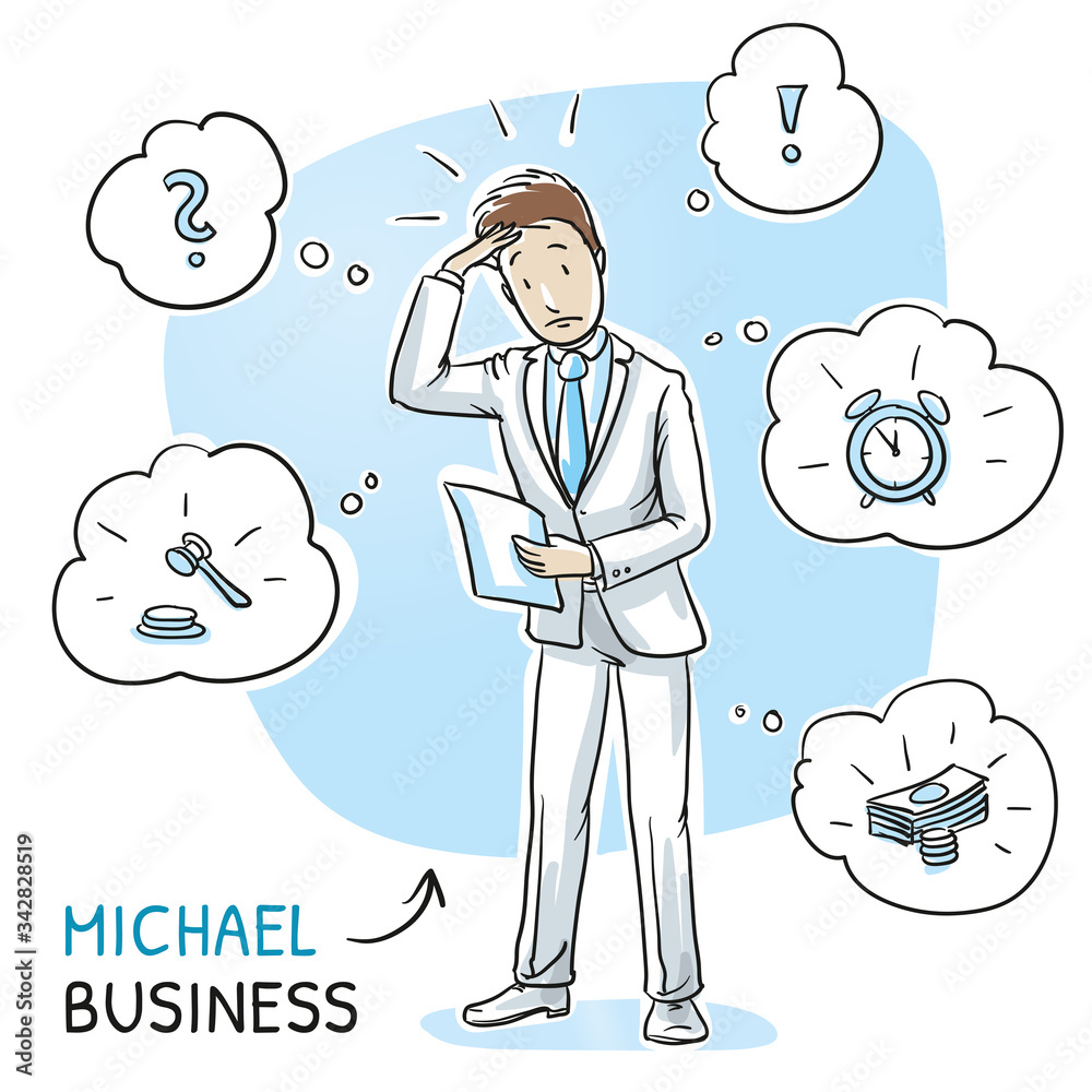 Confused young man in business suit holding a letter or document ...