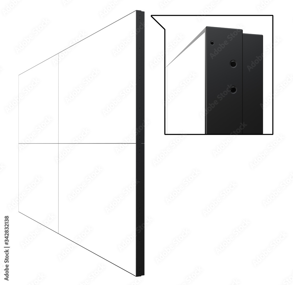 High Angle View of 2x2 Video Wall (4 screens) Template. Realistic 3D ...