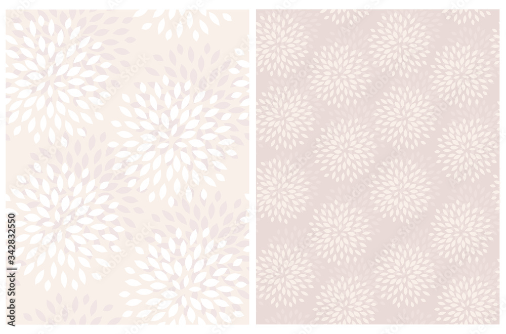 Light Pink and Delicate Cream Geometric Seamless Vector Patterns. White ...