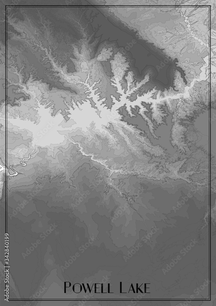 Map of Powell Lake, Arizona. Vector elevation map of national park ...