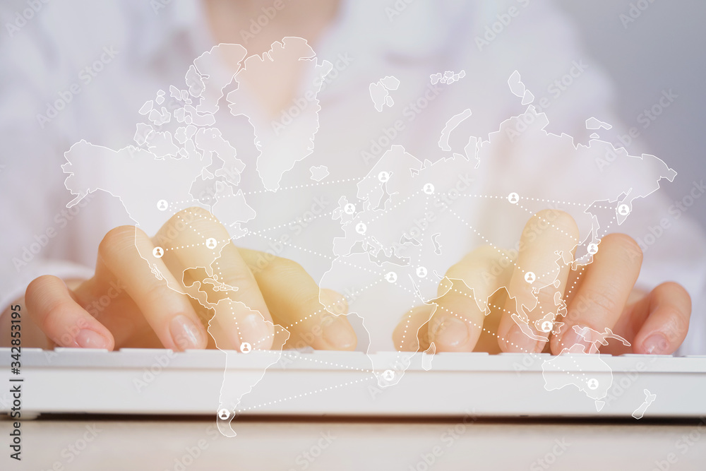 Global business on the world map and the connections between them ...