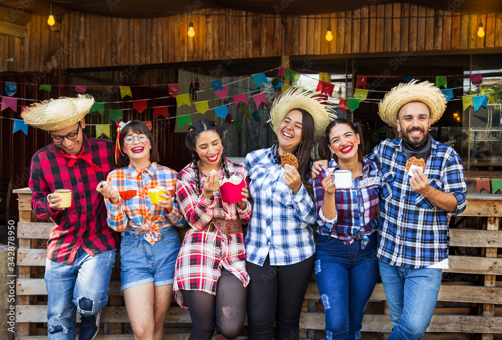 Brazilian June Party, typical celebration in Brazil. Joyful Couples in ...