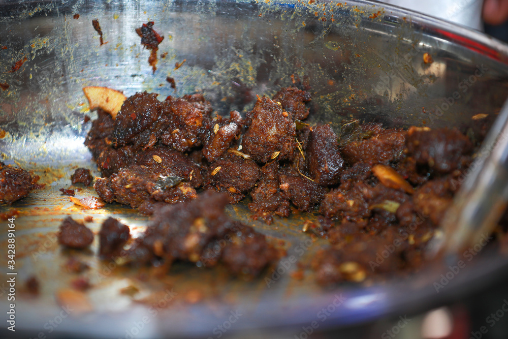Kerala style beef dry fry. delicious spicy Beef fry in banquet table ...