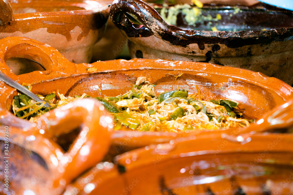 Huevos con nopal en plato de barro Stock Photo | Adobe Stock