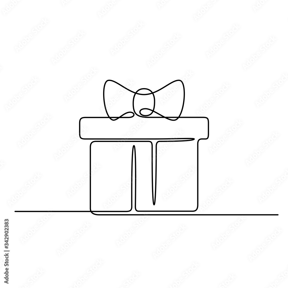 Continuous line drawing. Gift box. Black isolated on white background ...