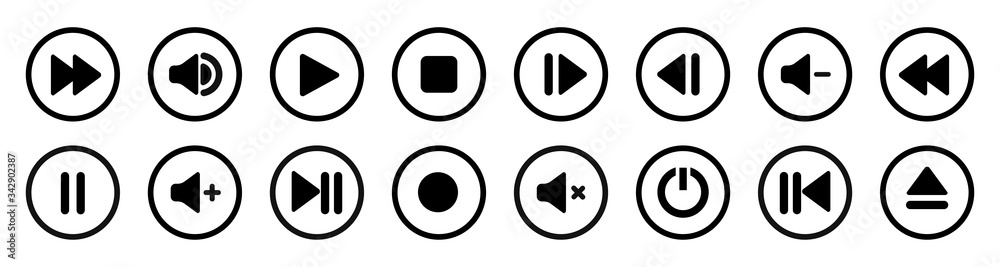 Collection of multimedia symbols and audio, music speaker volume icons ...