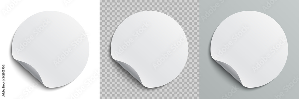 Set circle adhesive symbols. White tags, paper round stickers with ...