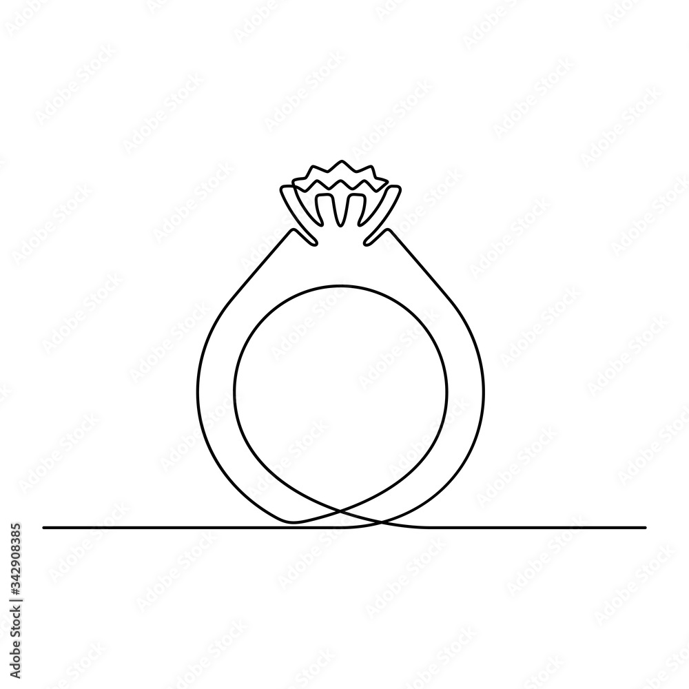 Continuous line drawing. Ring with precious stone. Template for love ...