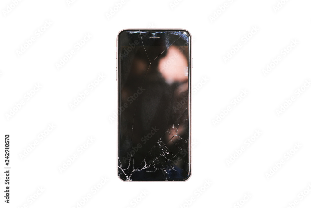 Broken smartphone glass. Cracks on the screen of the gadget. A broken ...